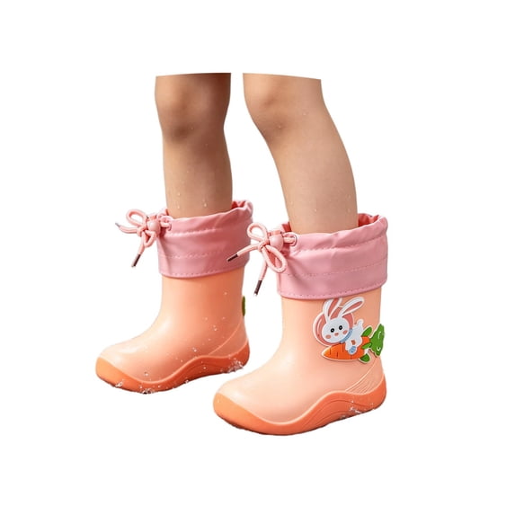 Angala Girls Rain Boots Mid Calf Cartoon Bunny Appliques Waterproof Non ...