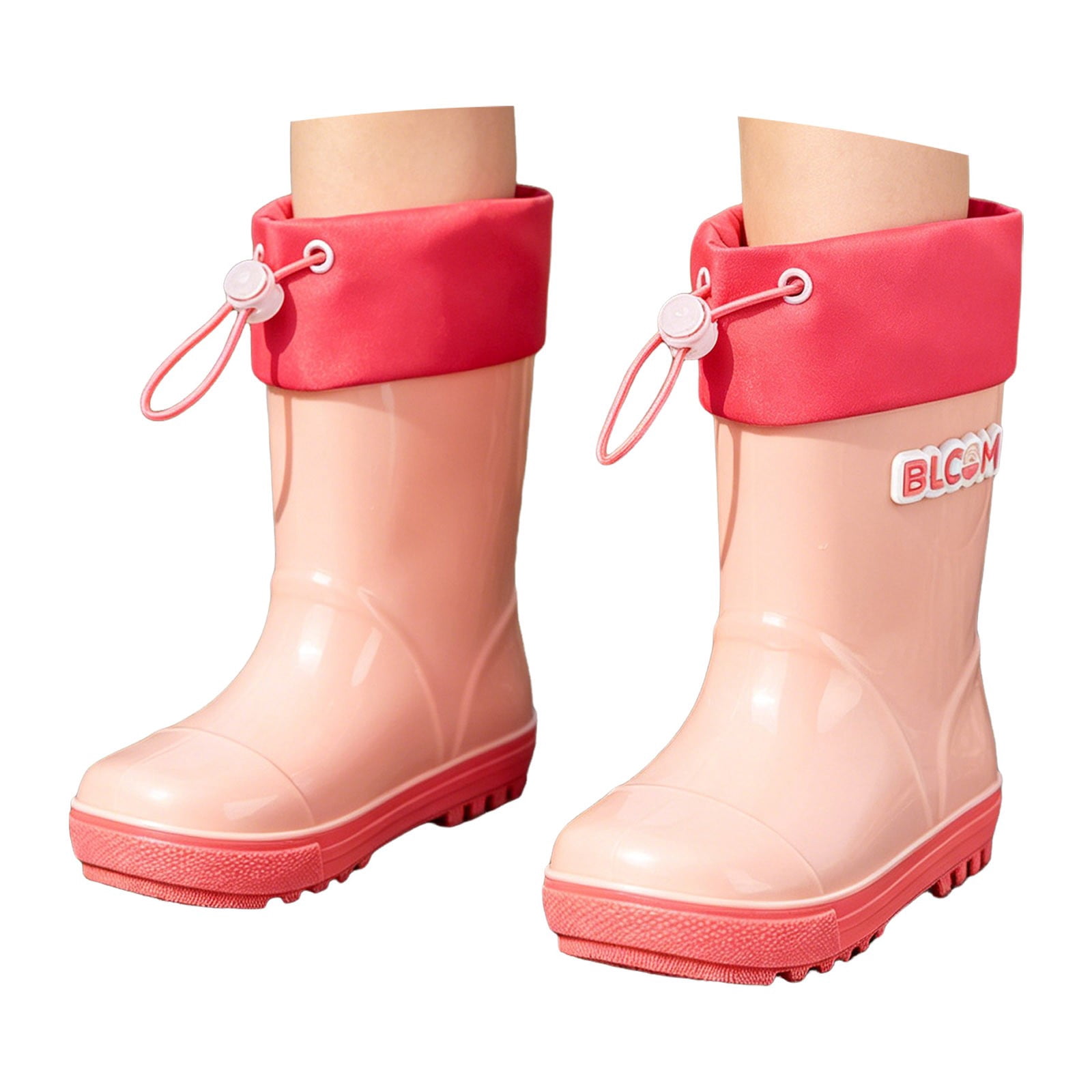 Angala Girls Rain Boots Mid Calf Letter Appliques Waterproof Adjustable ...