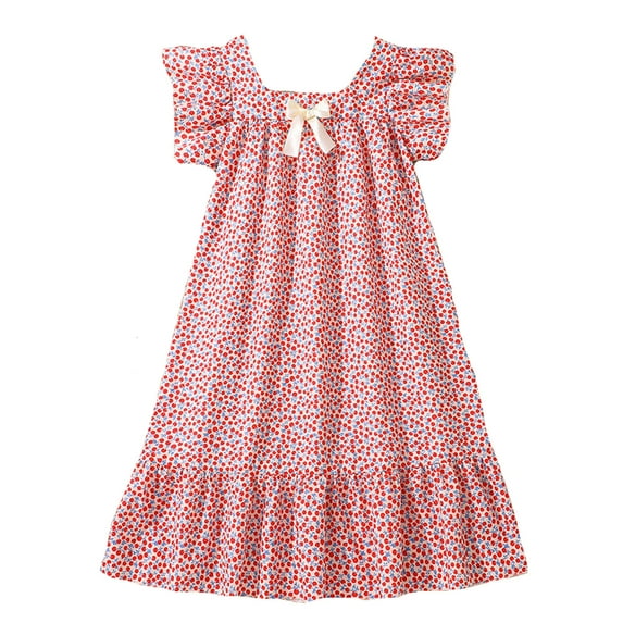 Angala Girls Short Sleeve Floral Dress Casual Cute Printed Smocked ...