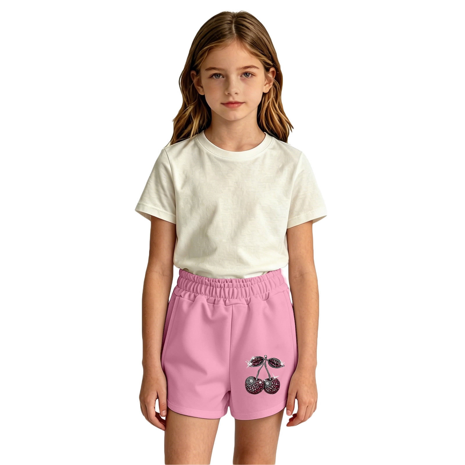 Angala Girls Shorts Cherry Print Shorts Elastic Waist Summer Kawaii ...
