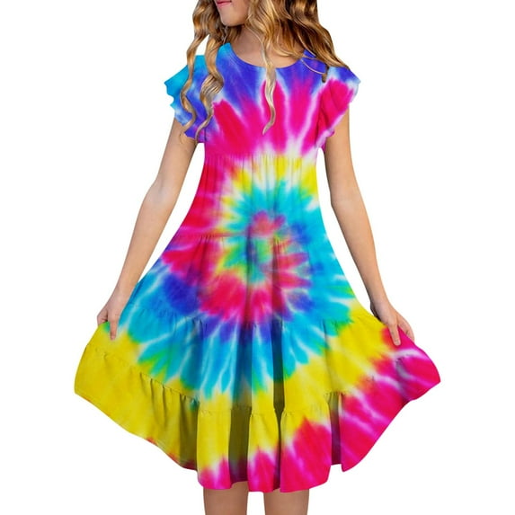 Angala Girls Summer Dresses Double Layer Flutter Sleeve Flowy A Line ...