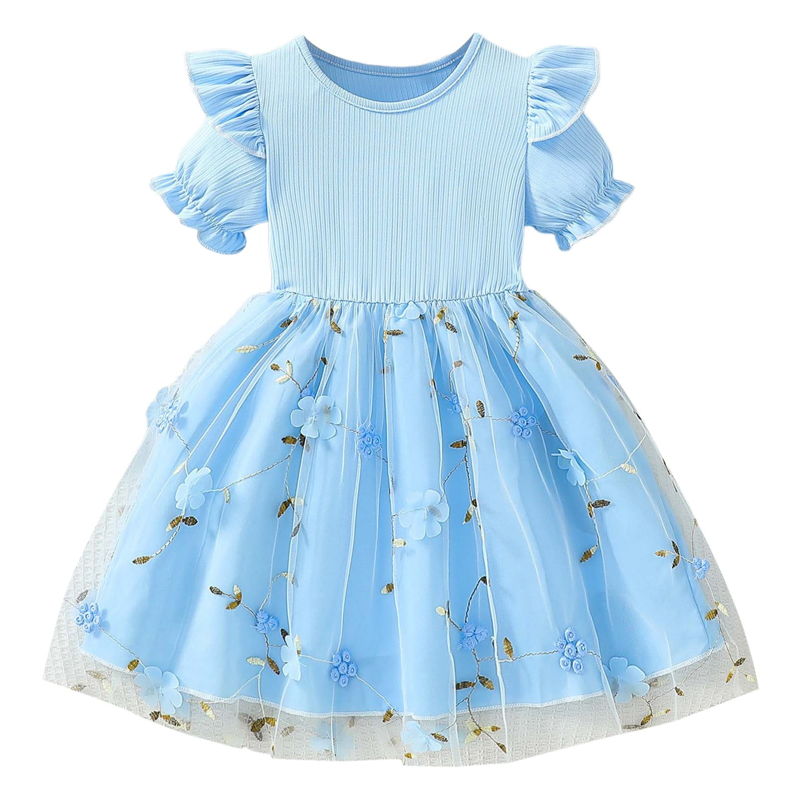 Angala Girls Summer Dresses Floral Print Mesh Casual Dress For Toddler ...