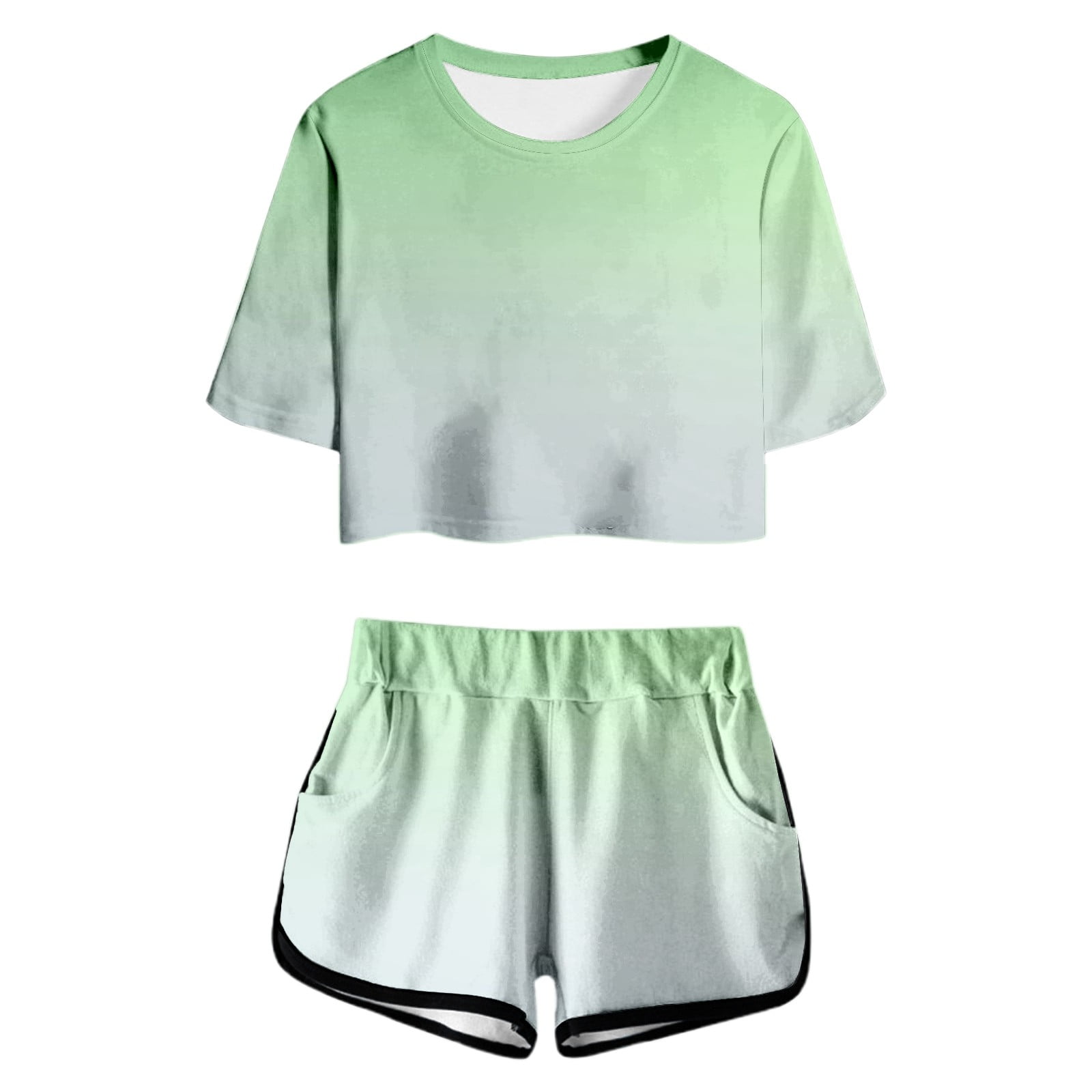 Angala Girls Summer Print Short Sleeve Top And Shorts Set Cute Round ...