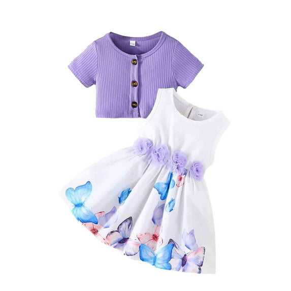 Angala Girls' Summer Solid Knit Cardigan + 3D Floral Dress Set Cute ...