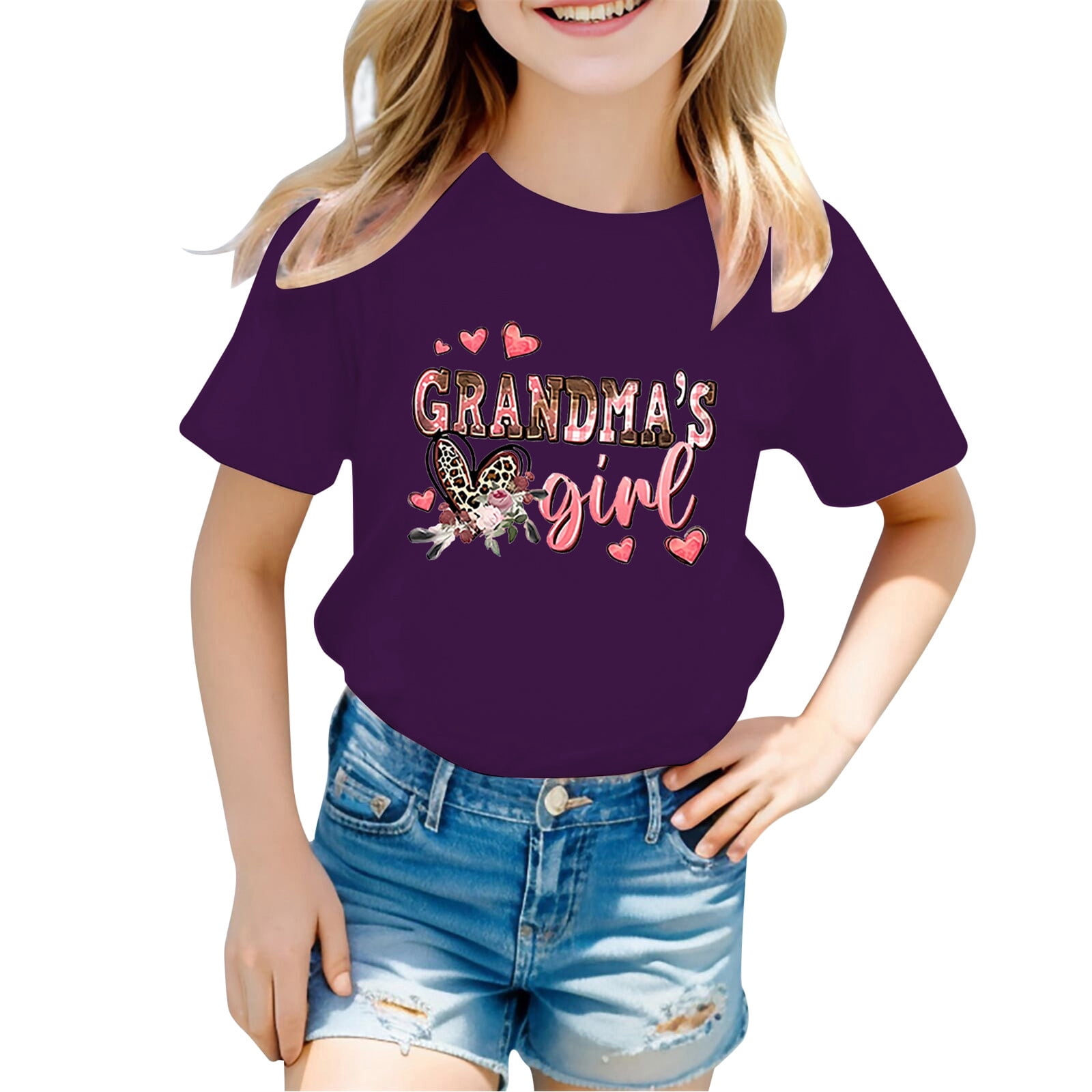 Angala Girls T Shirts Letter Print Crew Neck Short Sleeve Summer Cute ...