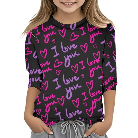 Angala Girls' Valentine's Day Print Fashion Functional Crew Neck 3/4 ...