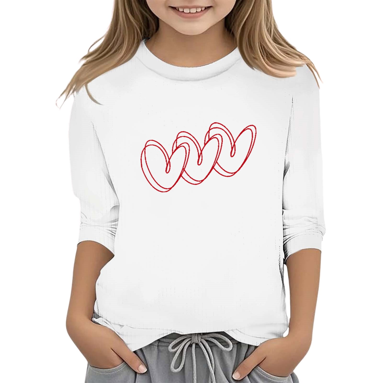 Angala Girls' Valentine's Day Print Fashion Functional Crew Neck 3/4 ...