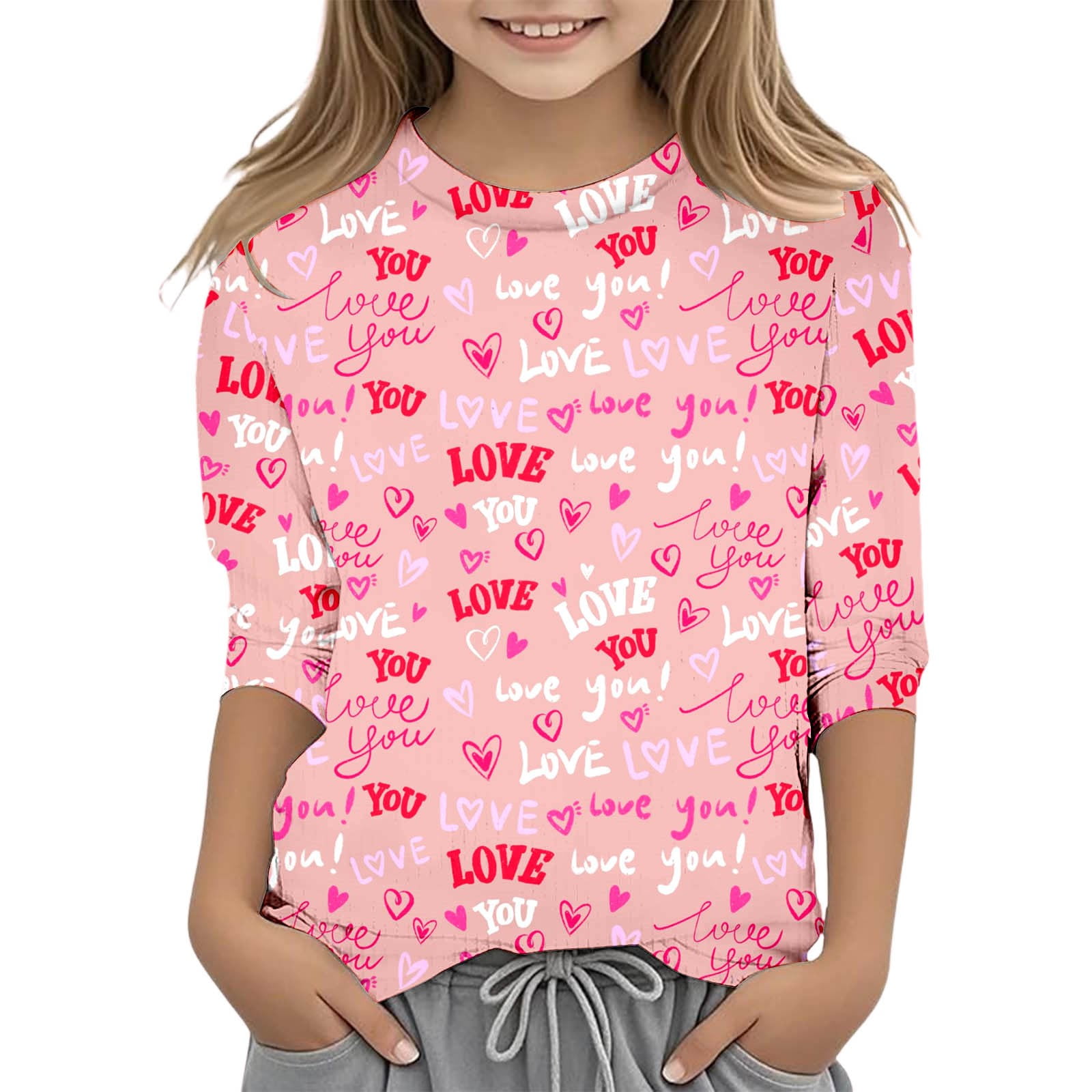 Angala Girls' Valentine's Day Print Fashion Functional Crew Neck 3/4 ...