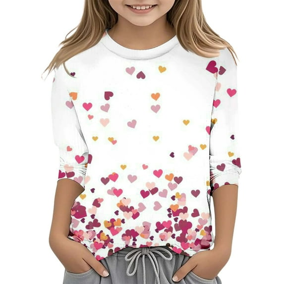 Angala Girls' Valentine's Day Print Fashion Functional Crew Neck 3/4 ...