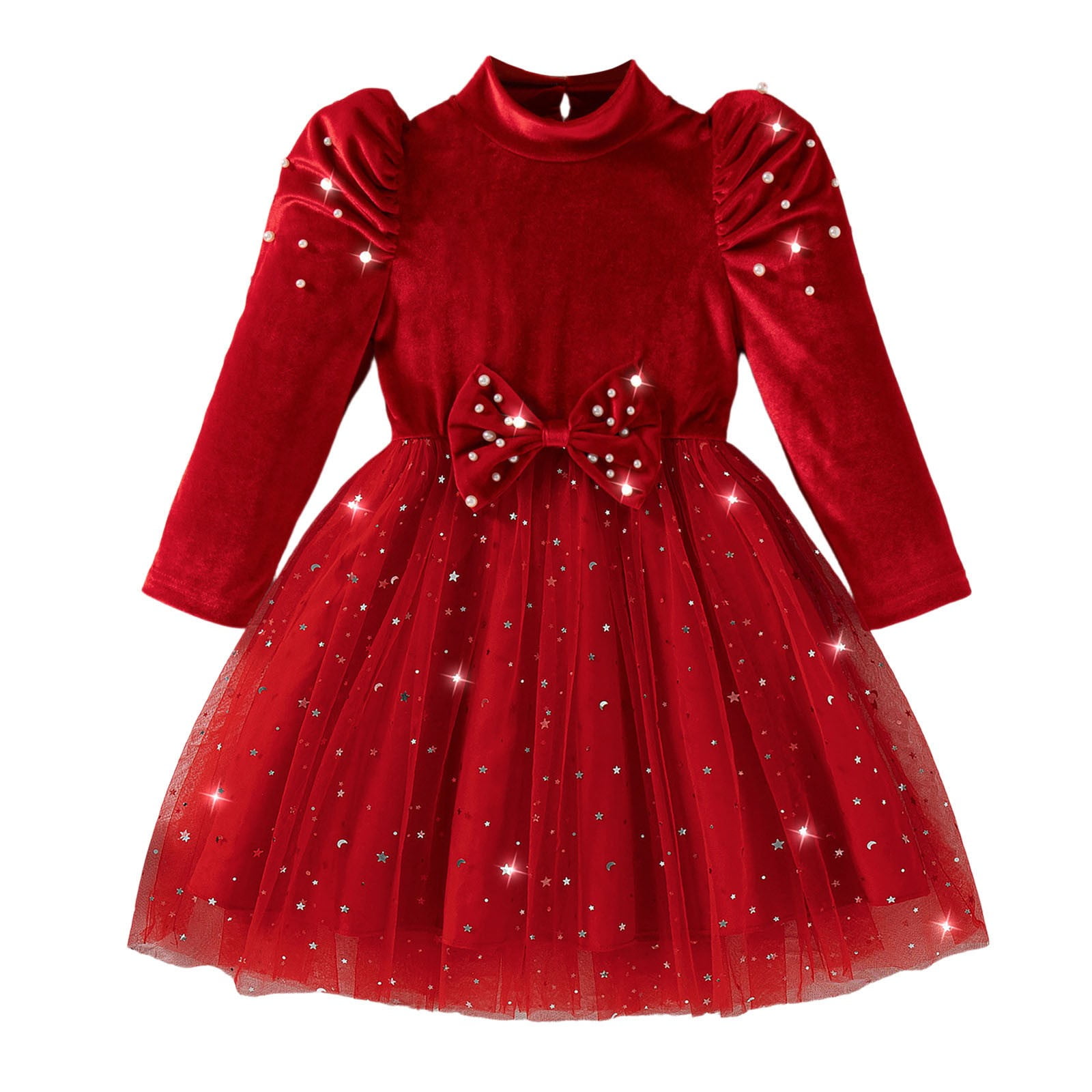 Angala Girls Velvet Dress With Star Moon Skirt Elegant Party Gown For ...