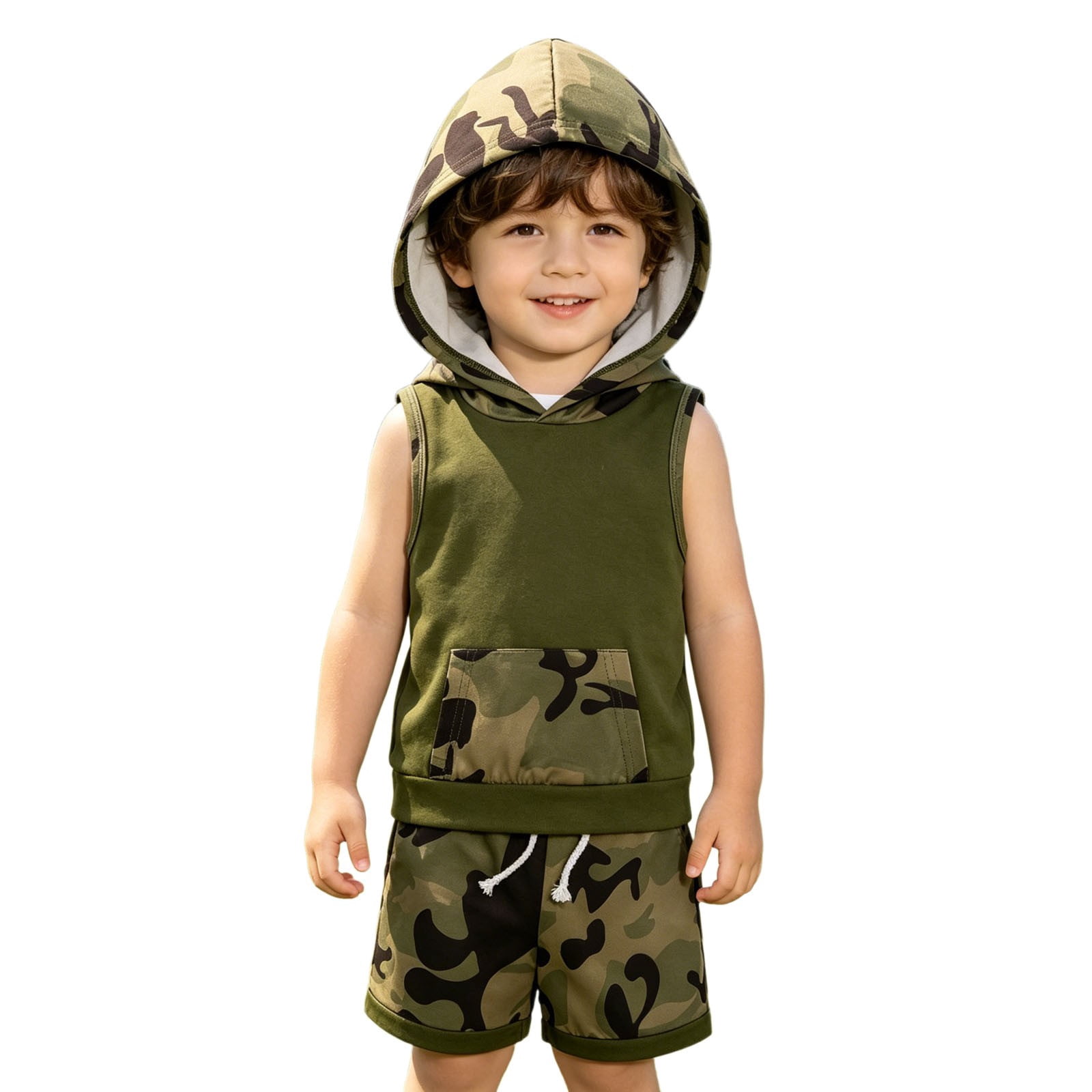 Angala Kids Boys Summer Outfit Sets Hooded Sleeveless Camouflage Tops ...