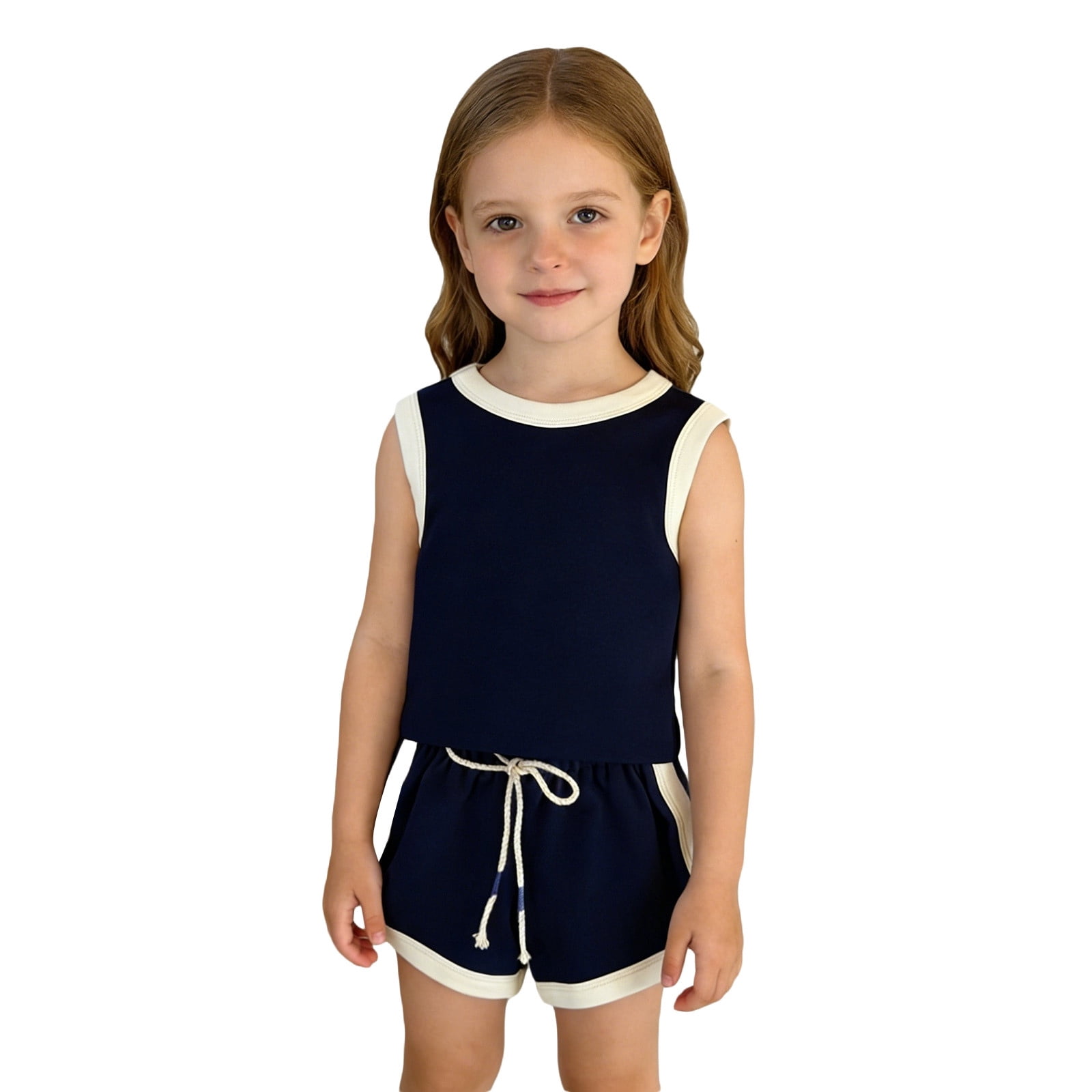 Angala Kids Clothes Sets Crew Neck Sleeveless Solid Tops With Shorts ...