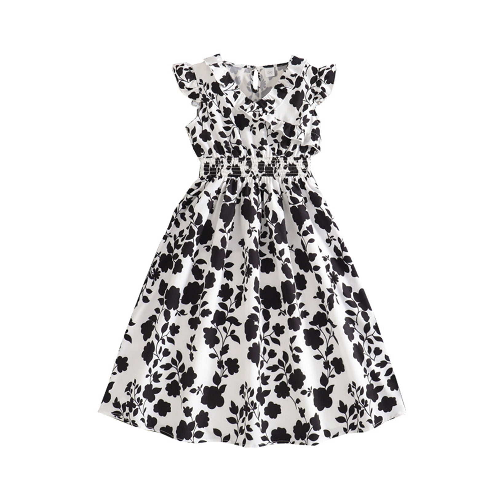 Angala Kids Girls Floral Print Dress With Ruffle Collar And Flutter ...