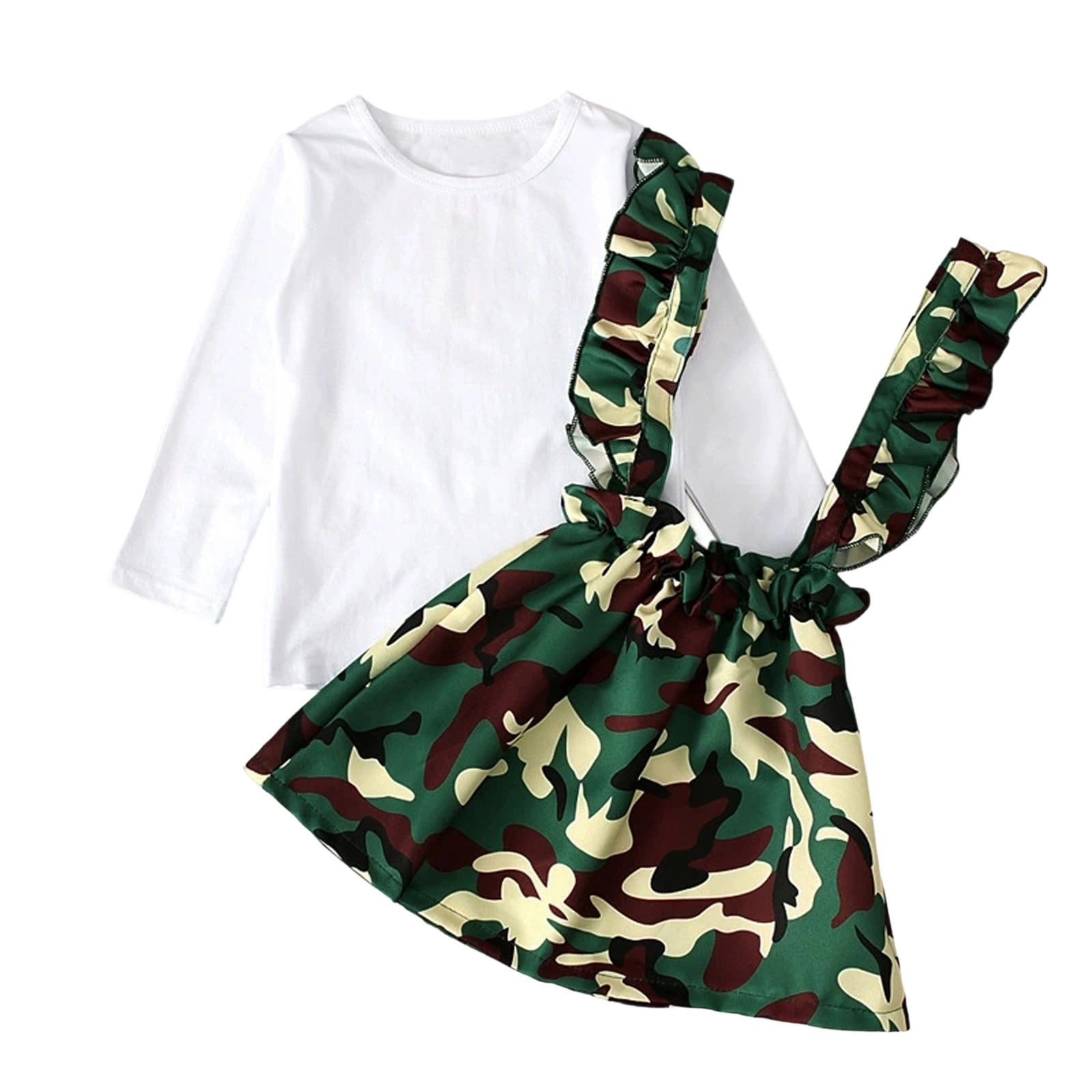 Angala Kids Girls Summer Outfit Sets Crew Neck Long Sleeve Solid Tops ...