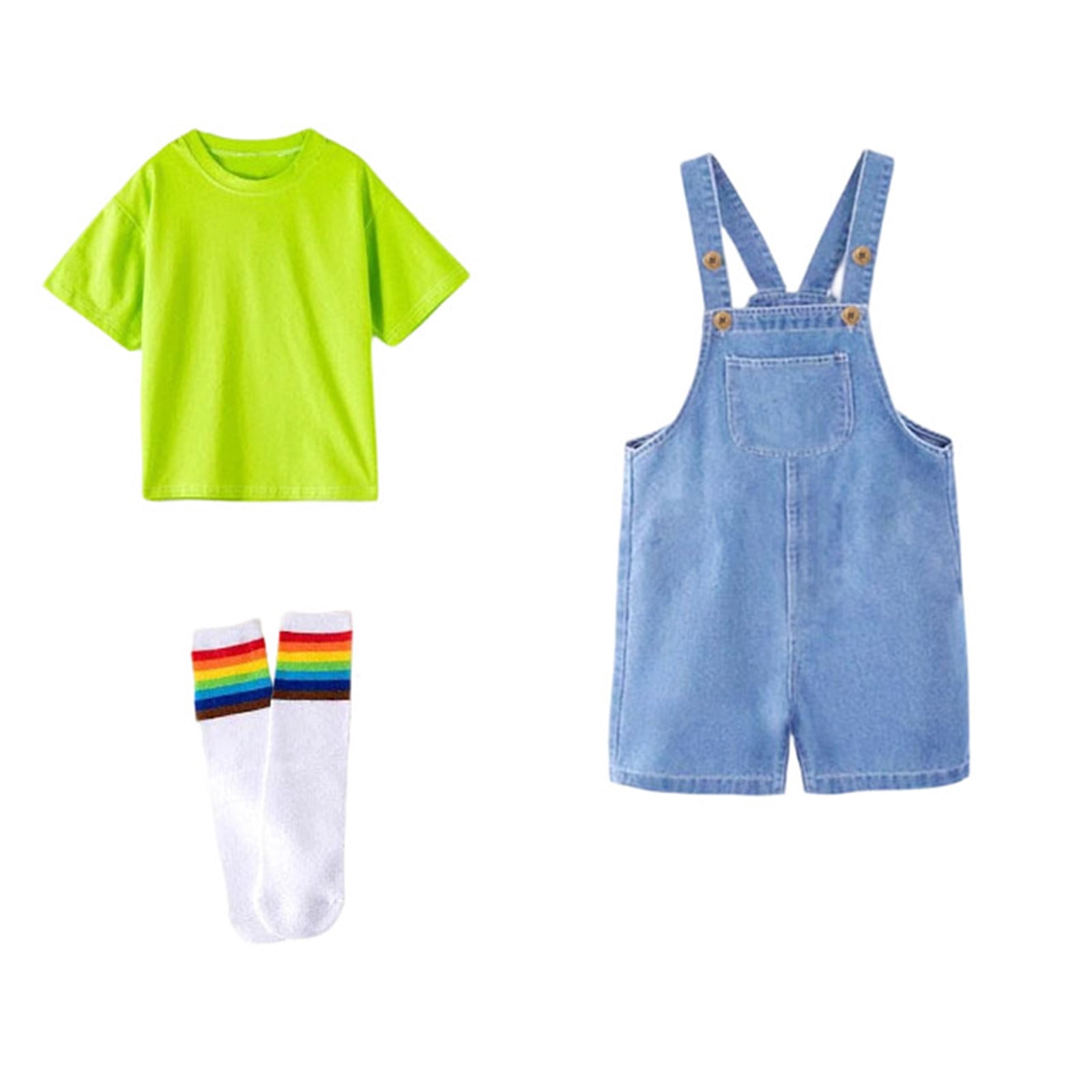 Angala Kids Outfit Set Crew Neck Short Sleeve Solid Tops With Denim ...