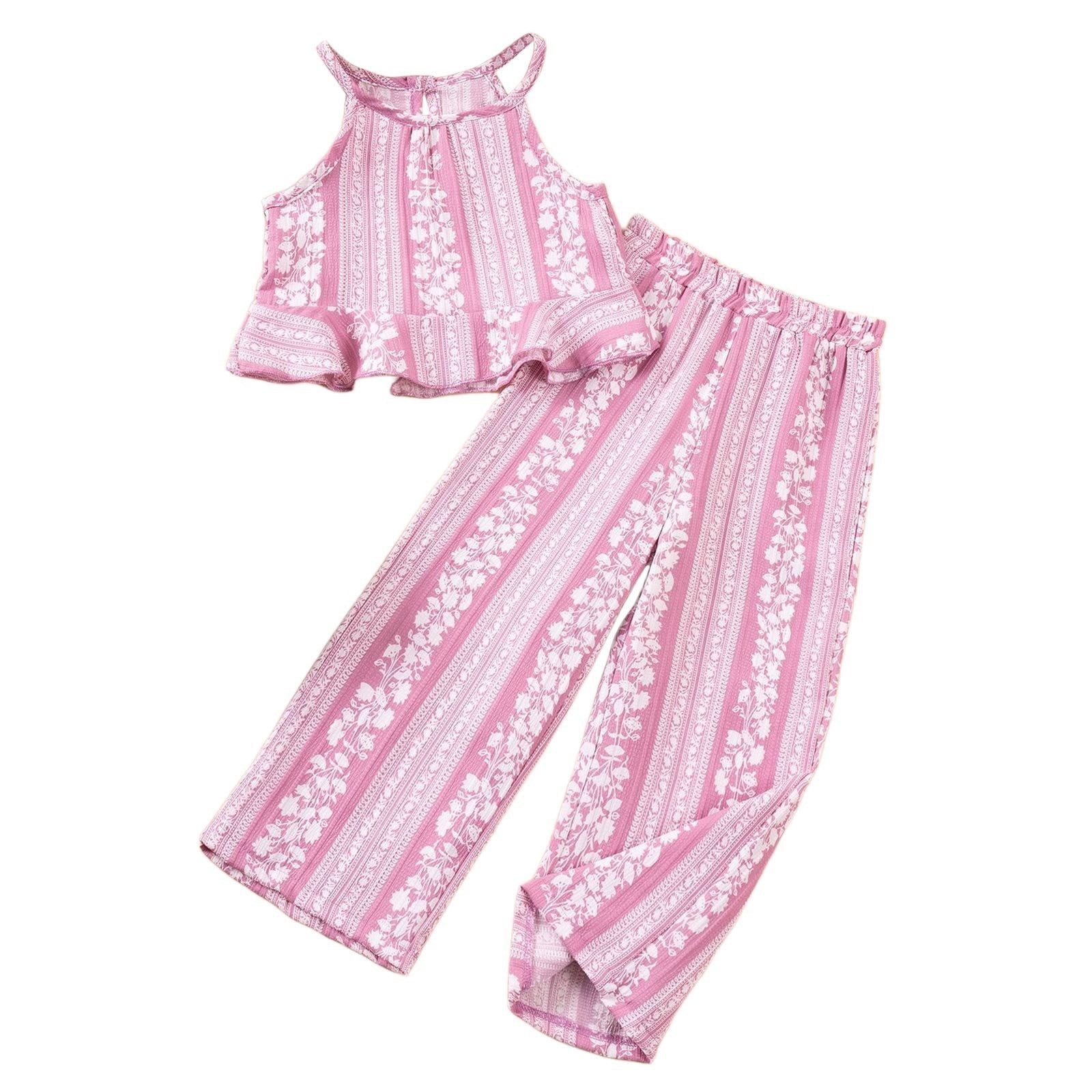 Angala Kids Outfit Set Sleeveless Halter Neck Striped Print Tops With ...