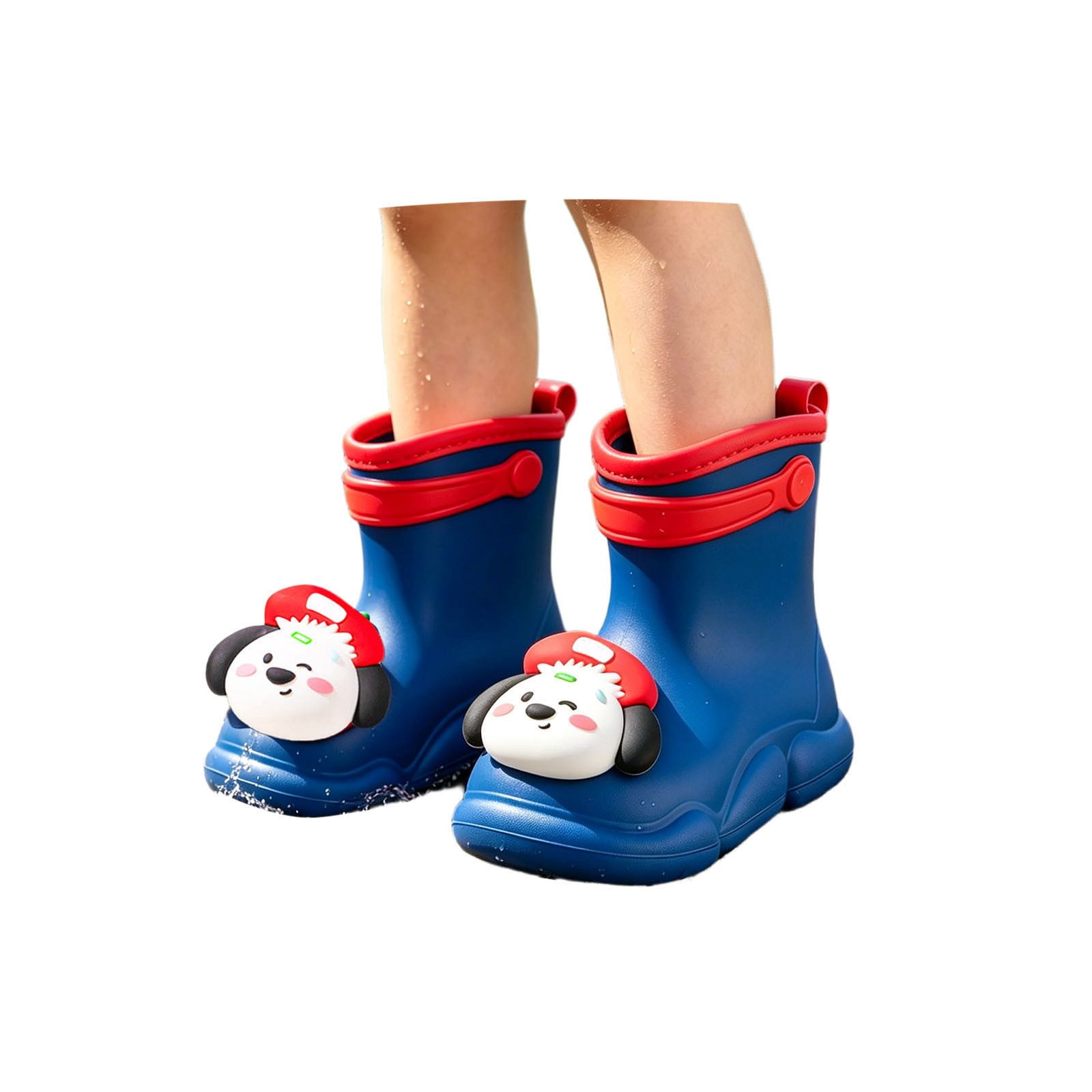Angala Kids Rain Boots Mid Calf Cartoon Appliques Waterproof Outdoor ...