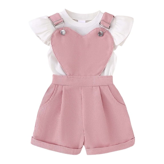 Angala Kids Sets Crew Neck Short Sleeve Solid Tops With Short Overalls ...