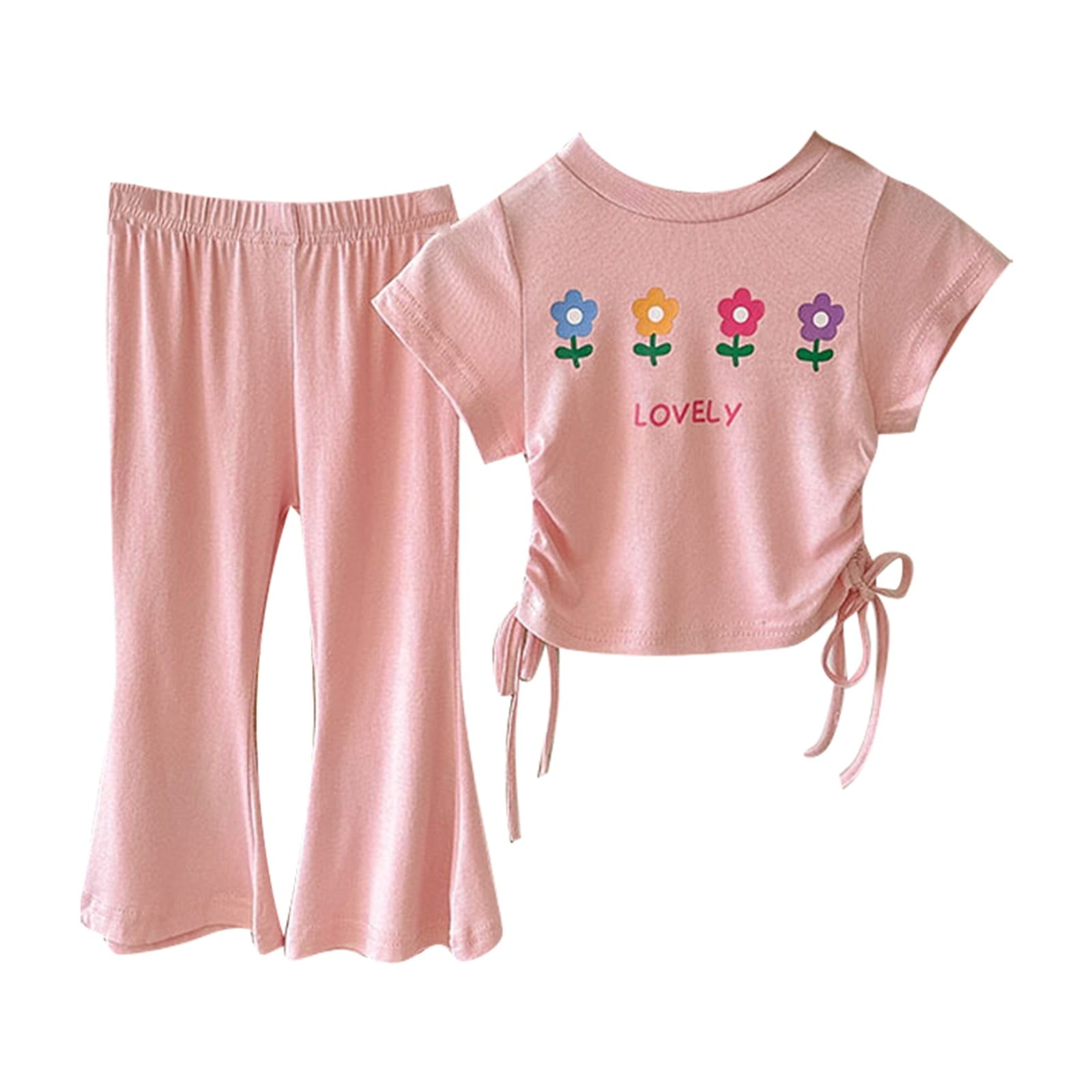 Angala Kids Sets Short Sleeve Crew Neck Cartoon Print Tops With Solid ...