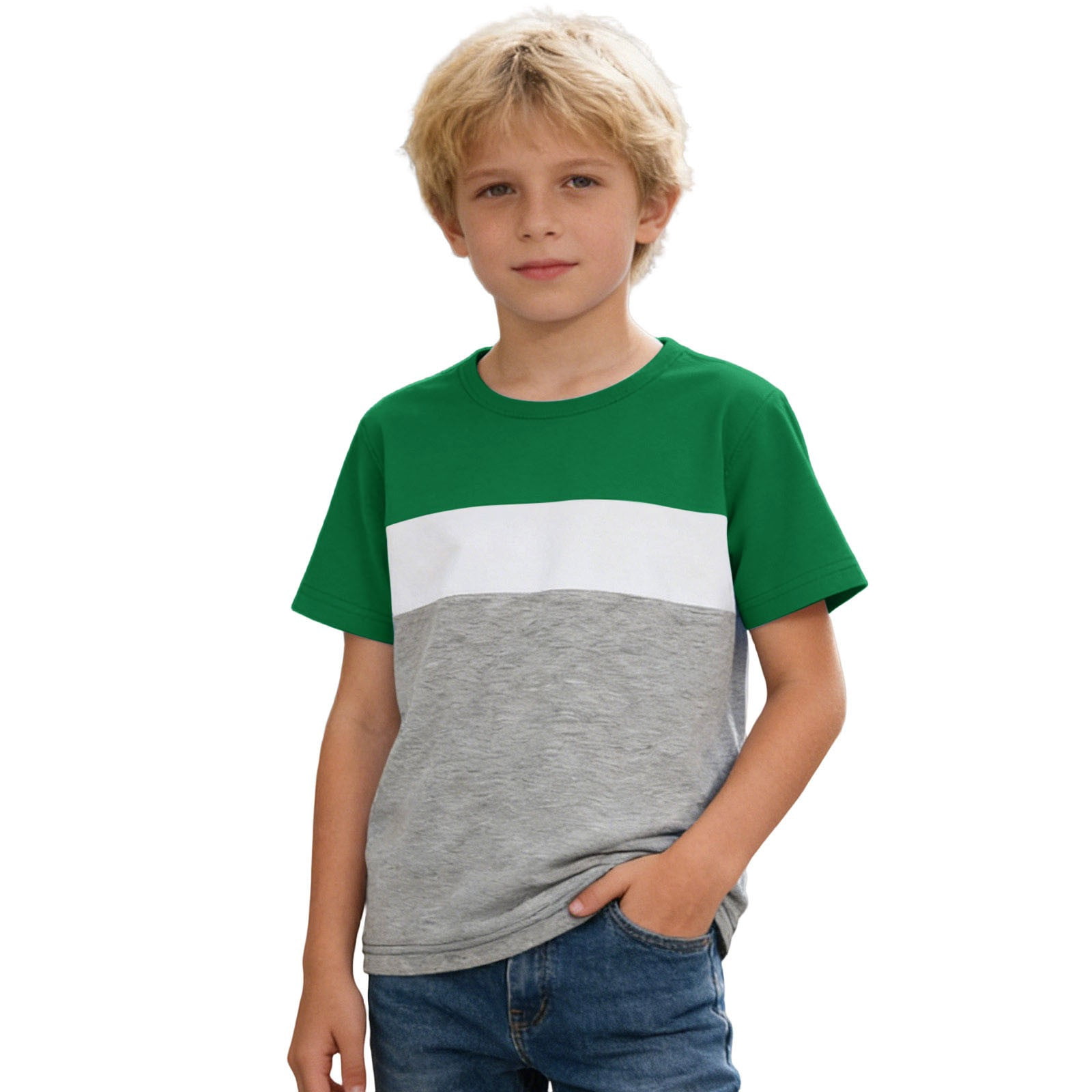 Angala Kids Shirts Colorblock Shirts Crew Neck Short Sleeve Summer ...