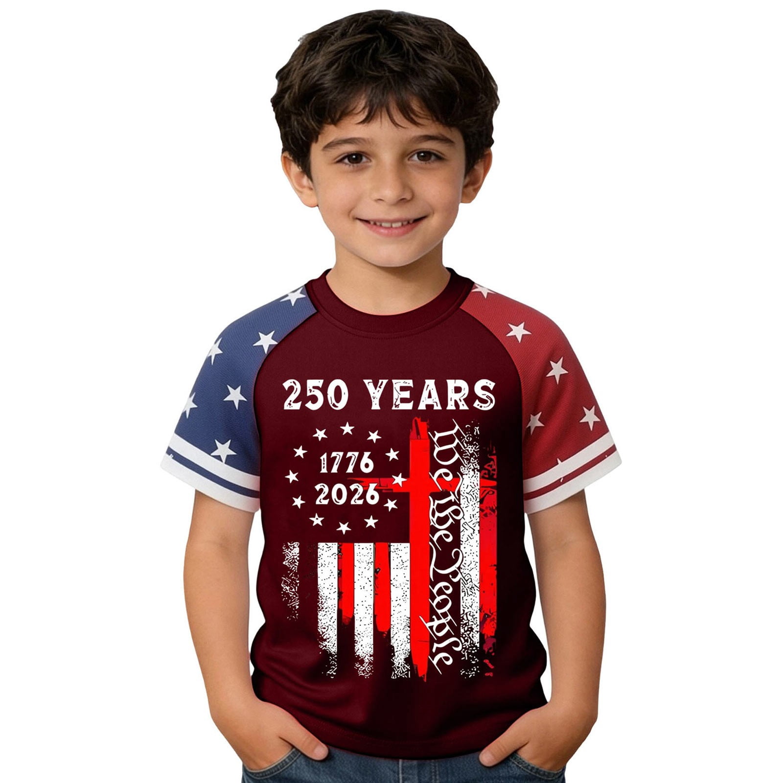 Angala Kids Shirts Patriotic Graphic Print Summer Shirts Crew Neck ...