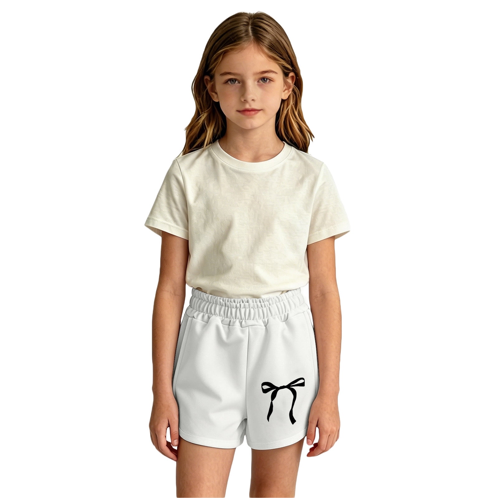 Angala Kids Shorts Bowknot Print Shorts Elastic Waist Summer ...