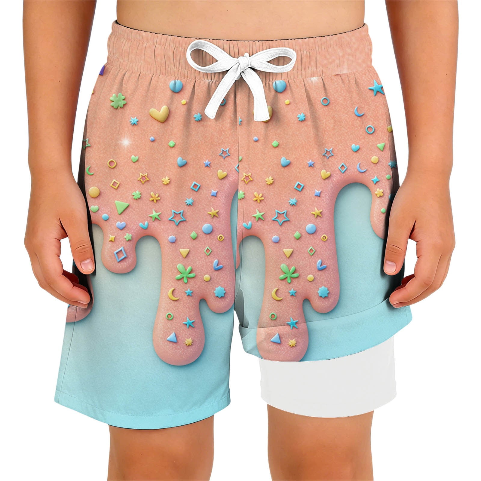 Angala Kids Shorts Double Layer Elastic Waist Ice Cream Print Swim ...