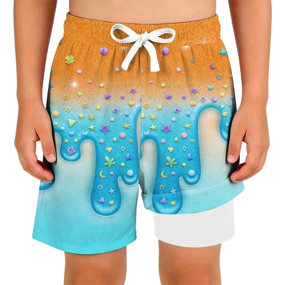 Angala Kids Shorts Double Layer Elastic Waist Ice Cream Print Swim ...