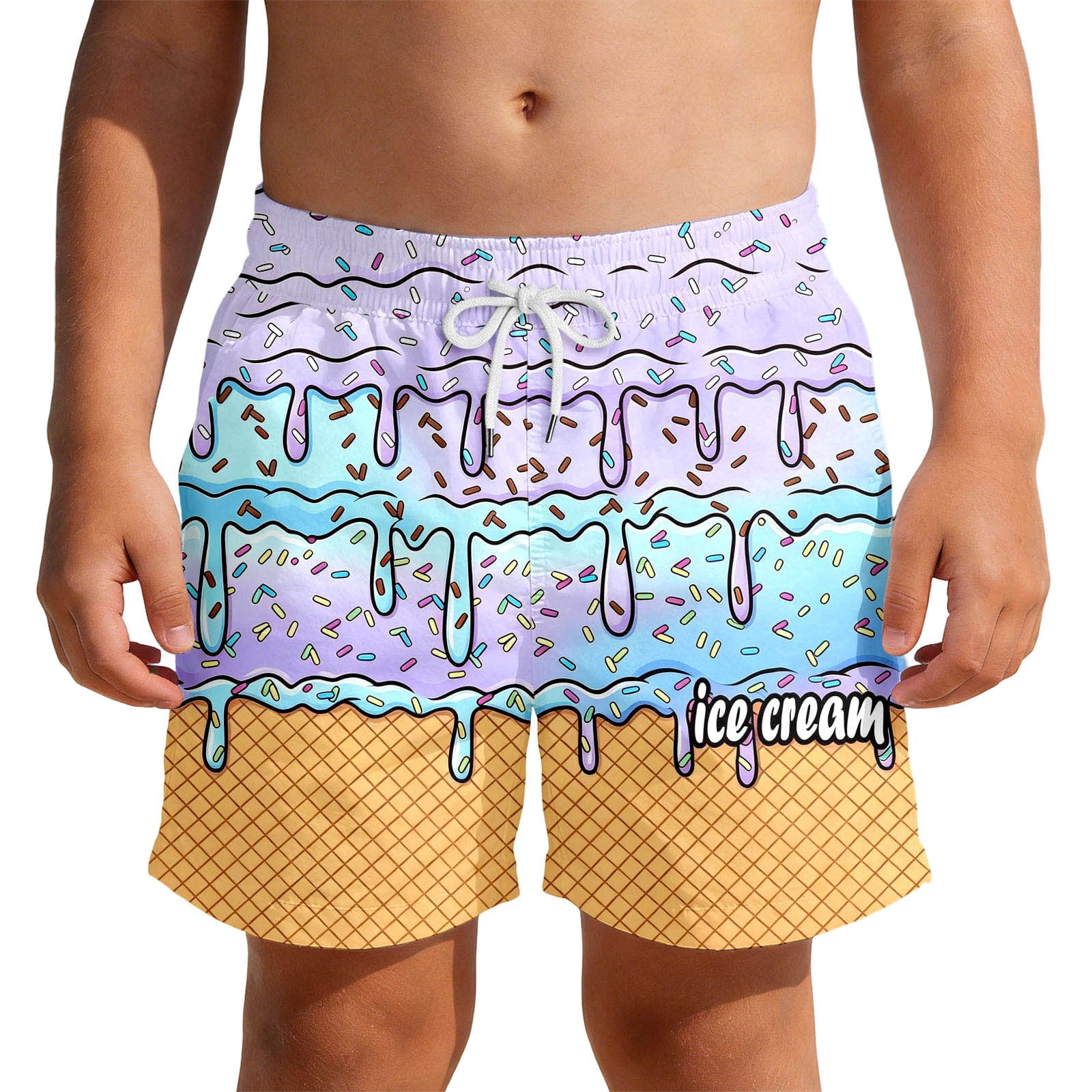 Angala Kids Shorts Elastic Waist Ice Cream Print Swim Shorts Summer ...