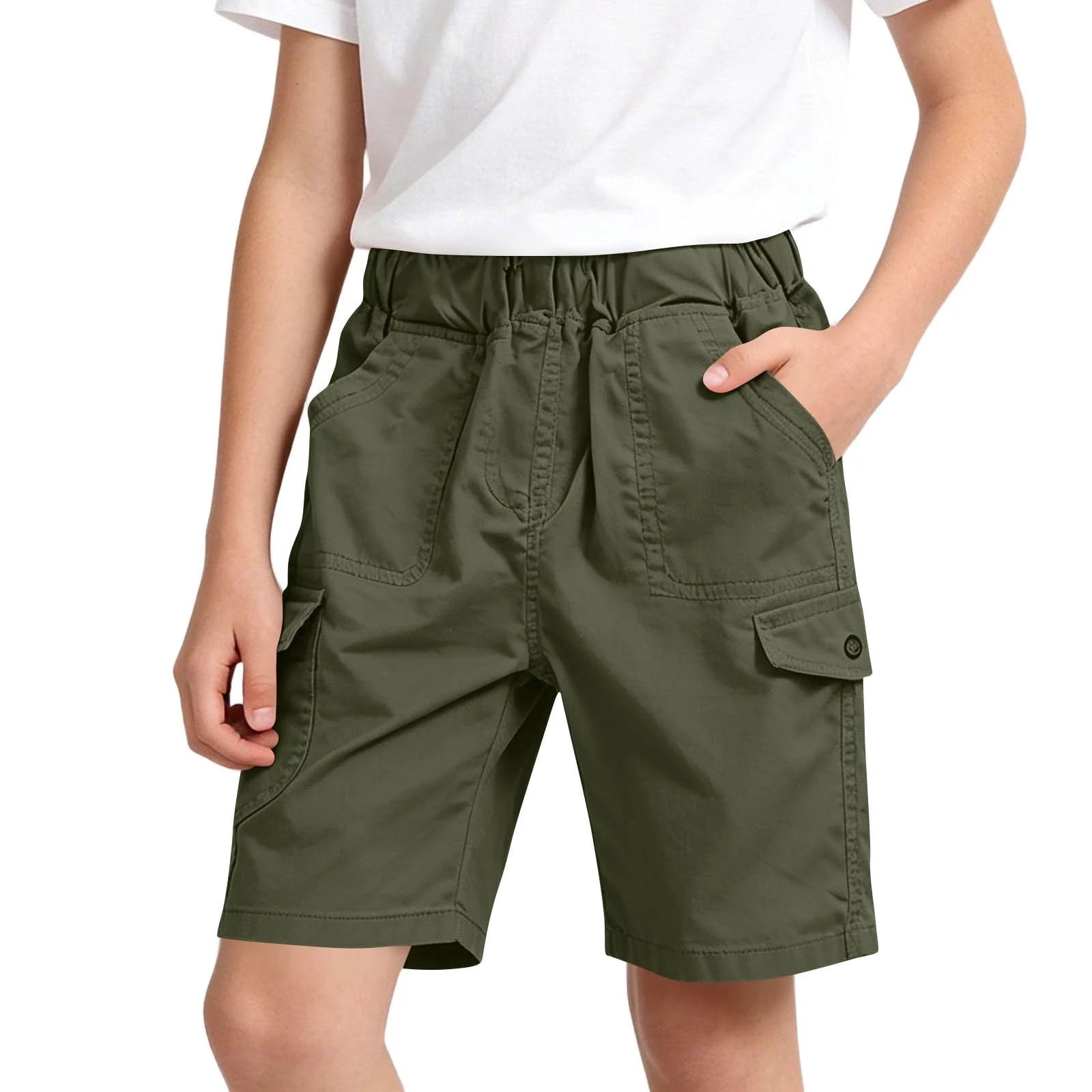 Angala Kids Shorts Elastic Waist Solid Cargo Shorts Summer Lightweight ...