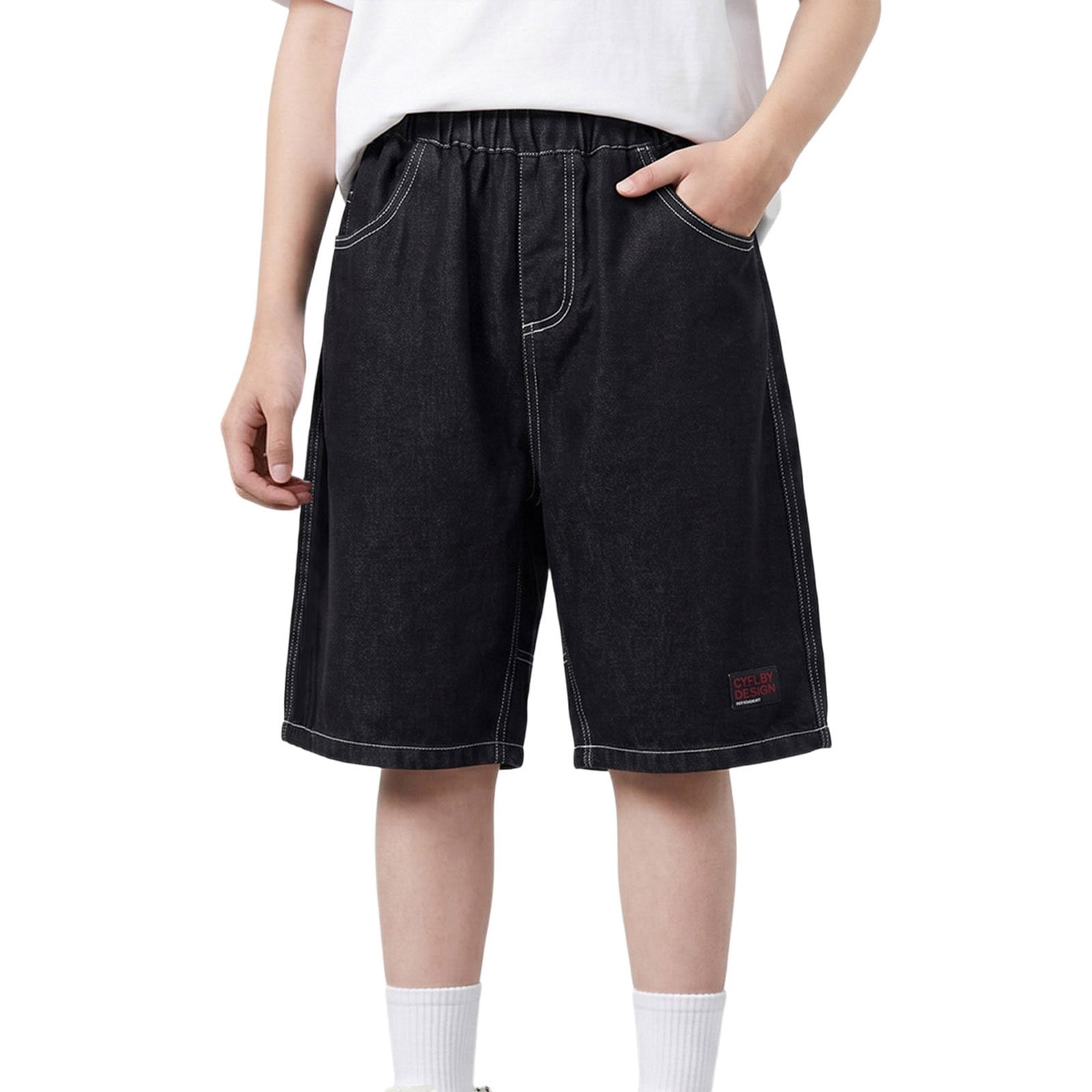 Angala Kids Shorts Elastic Waist Solid Denim Cargo Shorts Summer ...