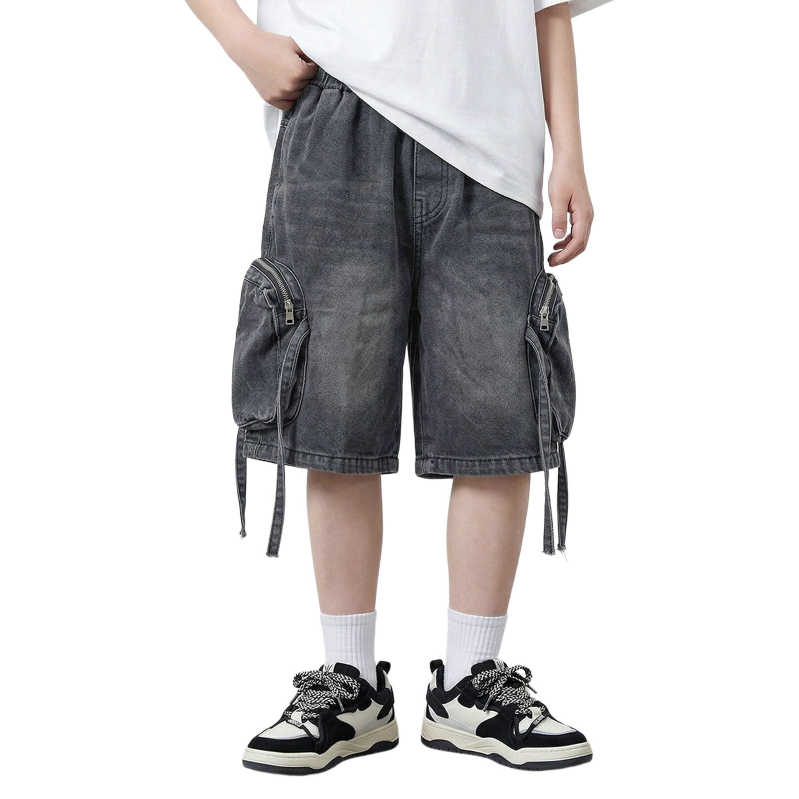 Angala Kids Shorts Elastic Waist Solid Jean Cargo Shorts Summer Fashion ...