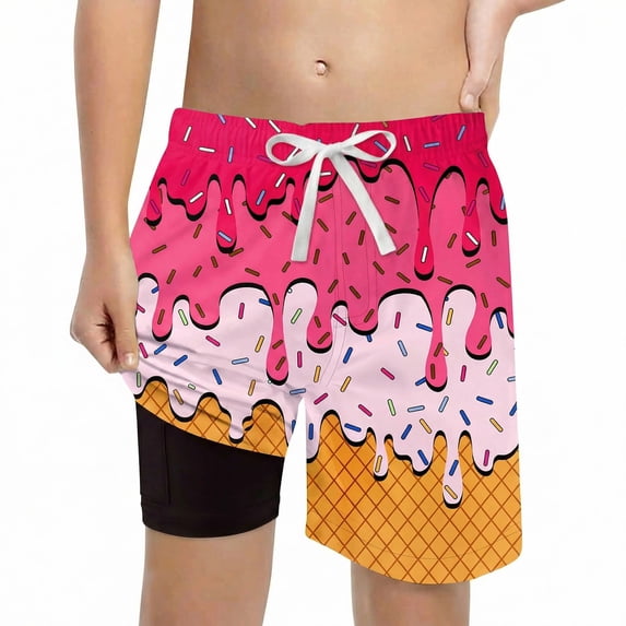Angala Kids Shorts Ice Cream Print Elastic Waist Swim Trunks Summer ...