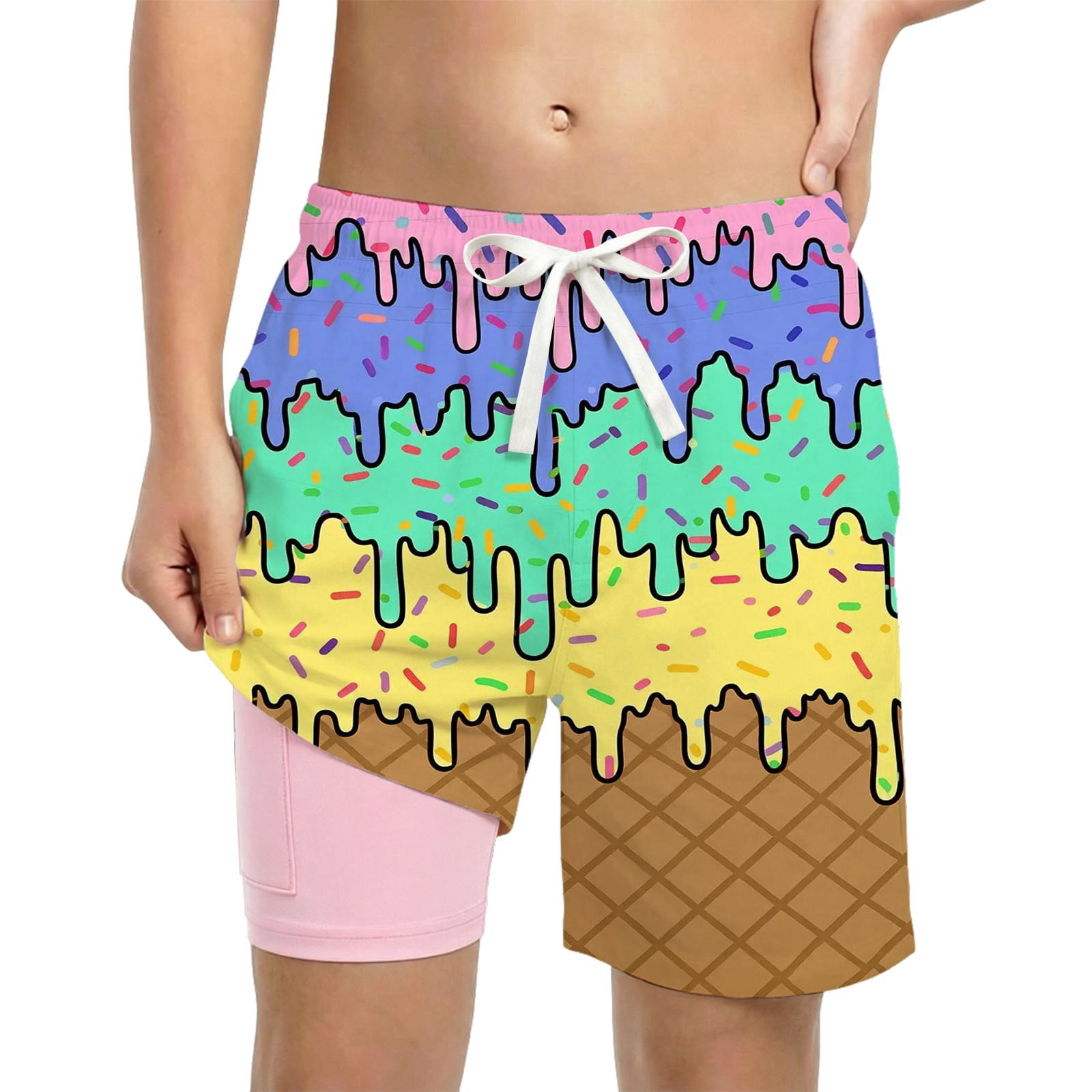 Angala Kids Shorts Ice Cream Print Shorts Elastic Waist Summer Double ...
