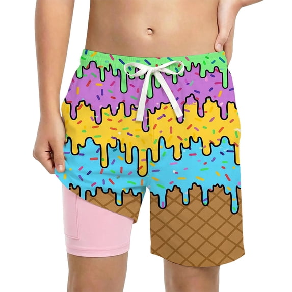 Angala Kids Shorts Ice Cream Print Shorts Elastic Waist Summer Double ...
