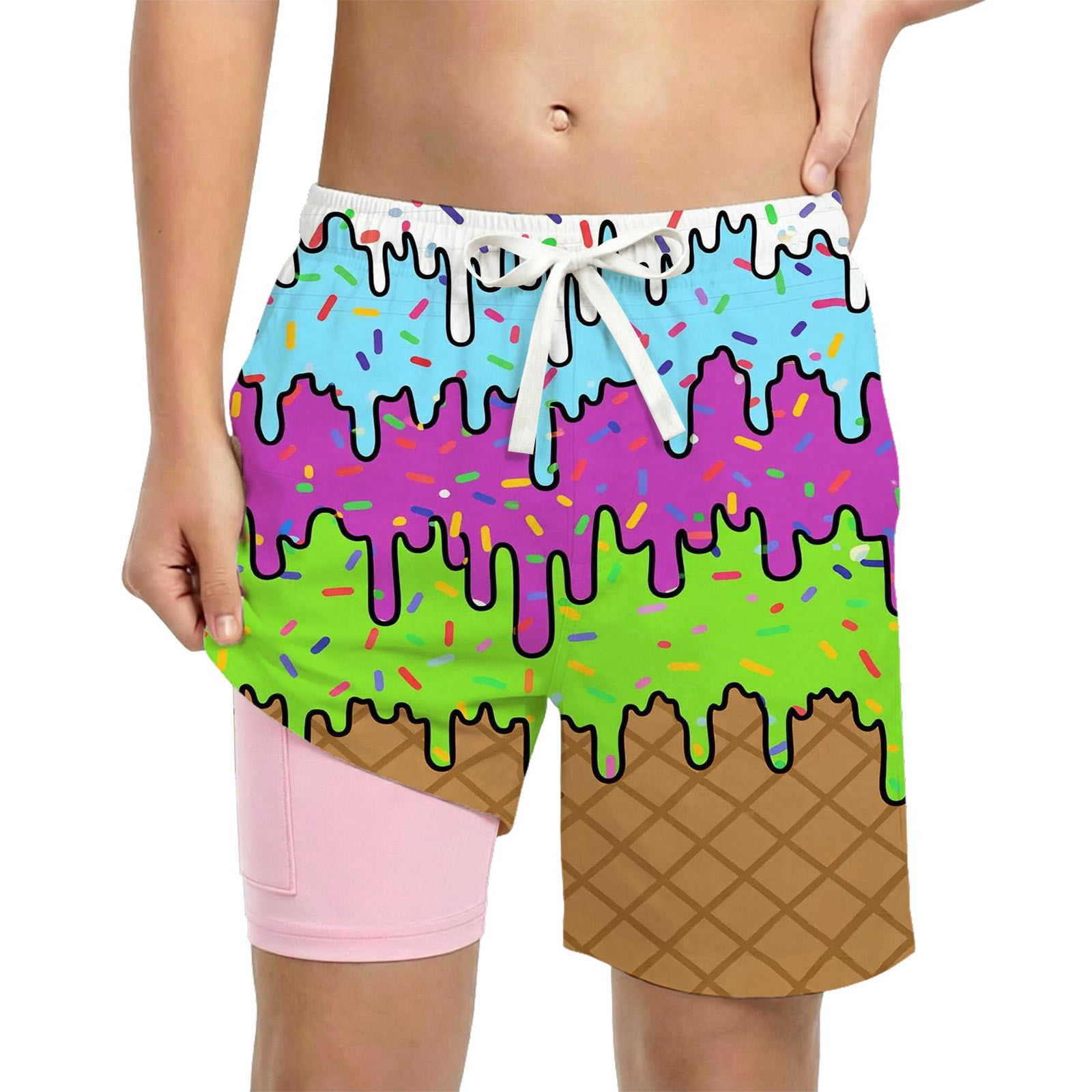 Angala Kids Shorts Ice Cream Print Shorts Elastic Waist Summer Double ...