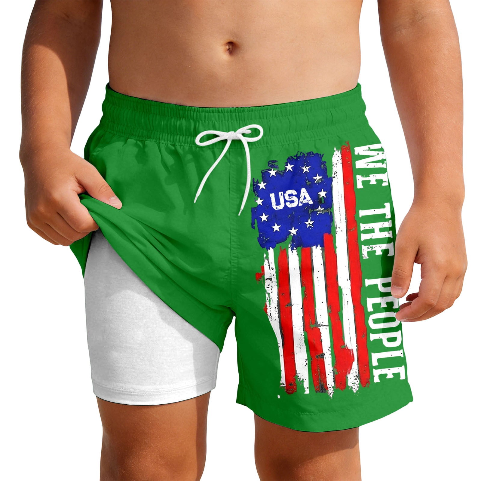 Angala Kids Shorts Patriotic Print Elastic Waist Swim Trunks Summer ...