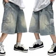 Angala Kids Shorts Solid Elastic Waist Denim Cargo Shorts Summer Retro ...