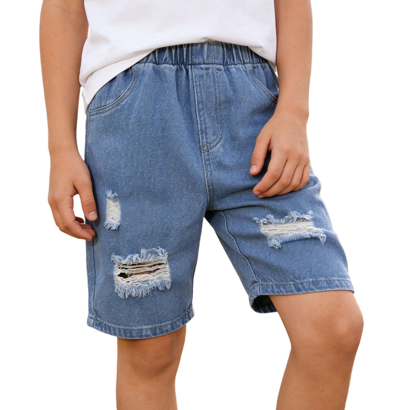 Angala Kids Shorts Solid Elastic Waist Jean Shorts Summer Hollow ...