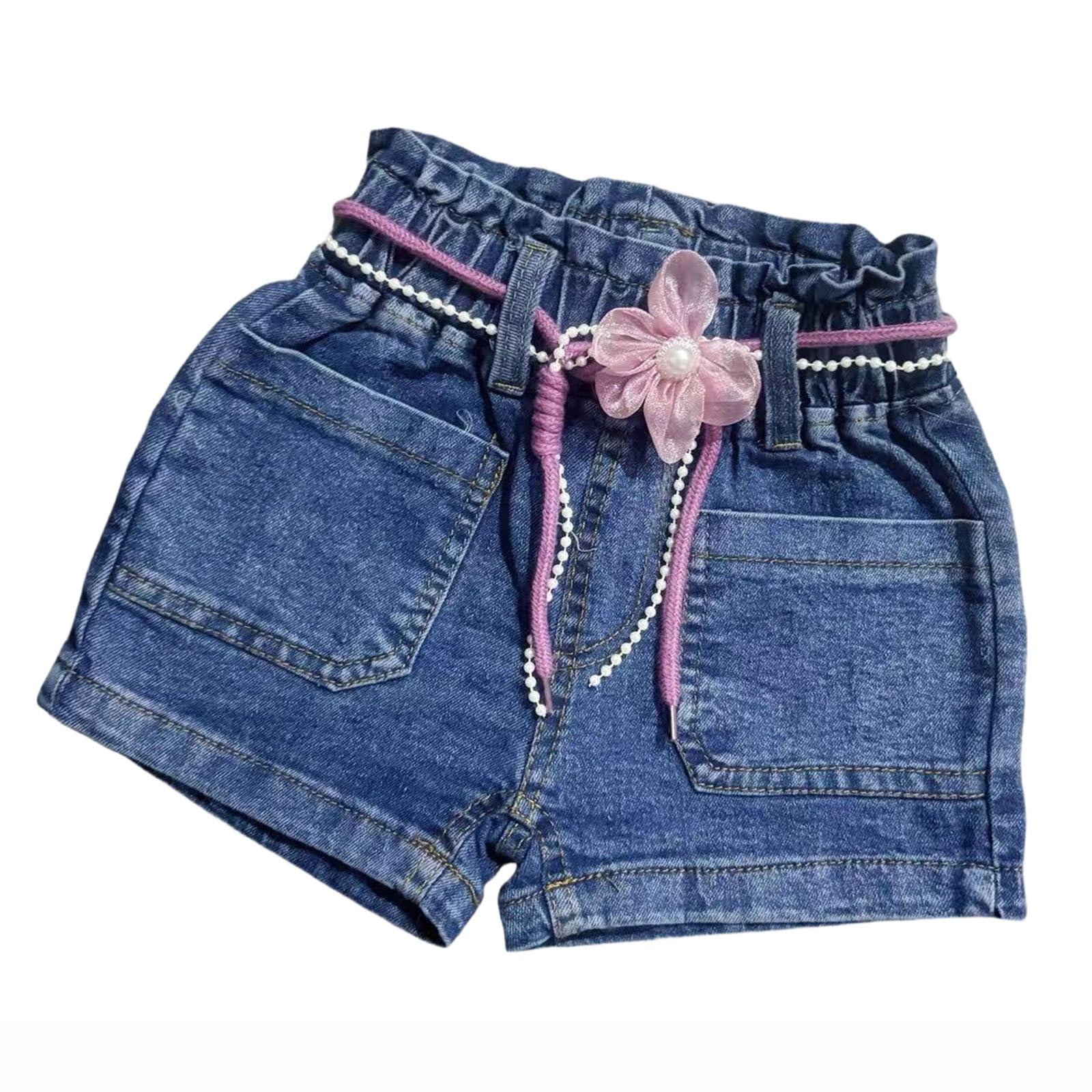 Angala Kids Shorts Solid Jean Shorts Elastic Waist Summer With Floral ...