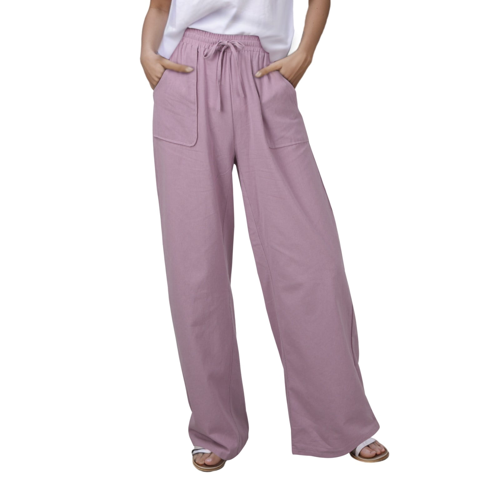 Angala Ladies Casual Pants High Elastic Waist Palazzo Pants Wide Leg ...