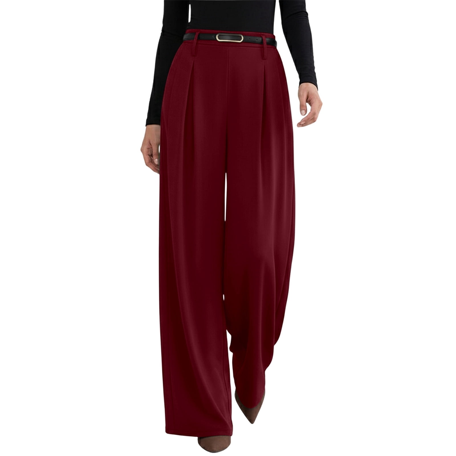 Angala Ladies Casual Pants Solid High Drop Waist Pants Straight Leg ...