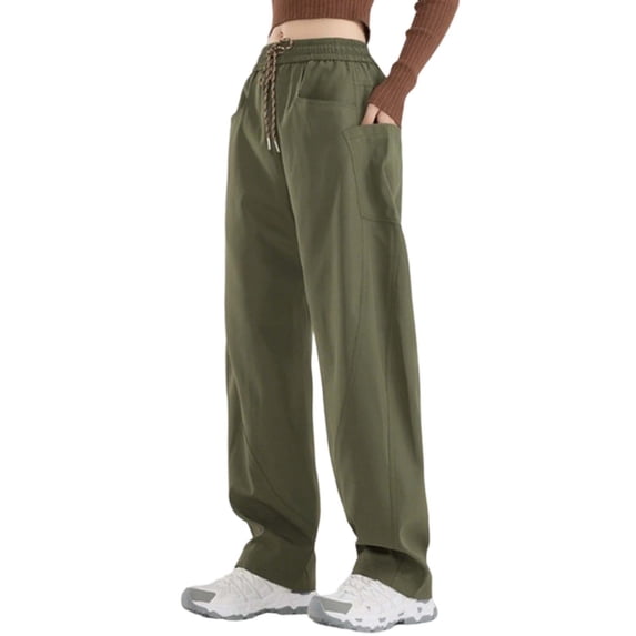 Angala Ladies Casual Pants Solid High Elastic Waist Pants Straight Leg ...
