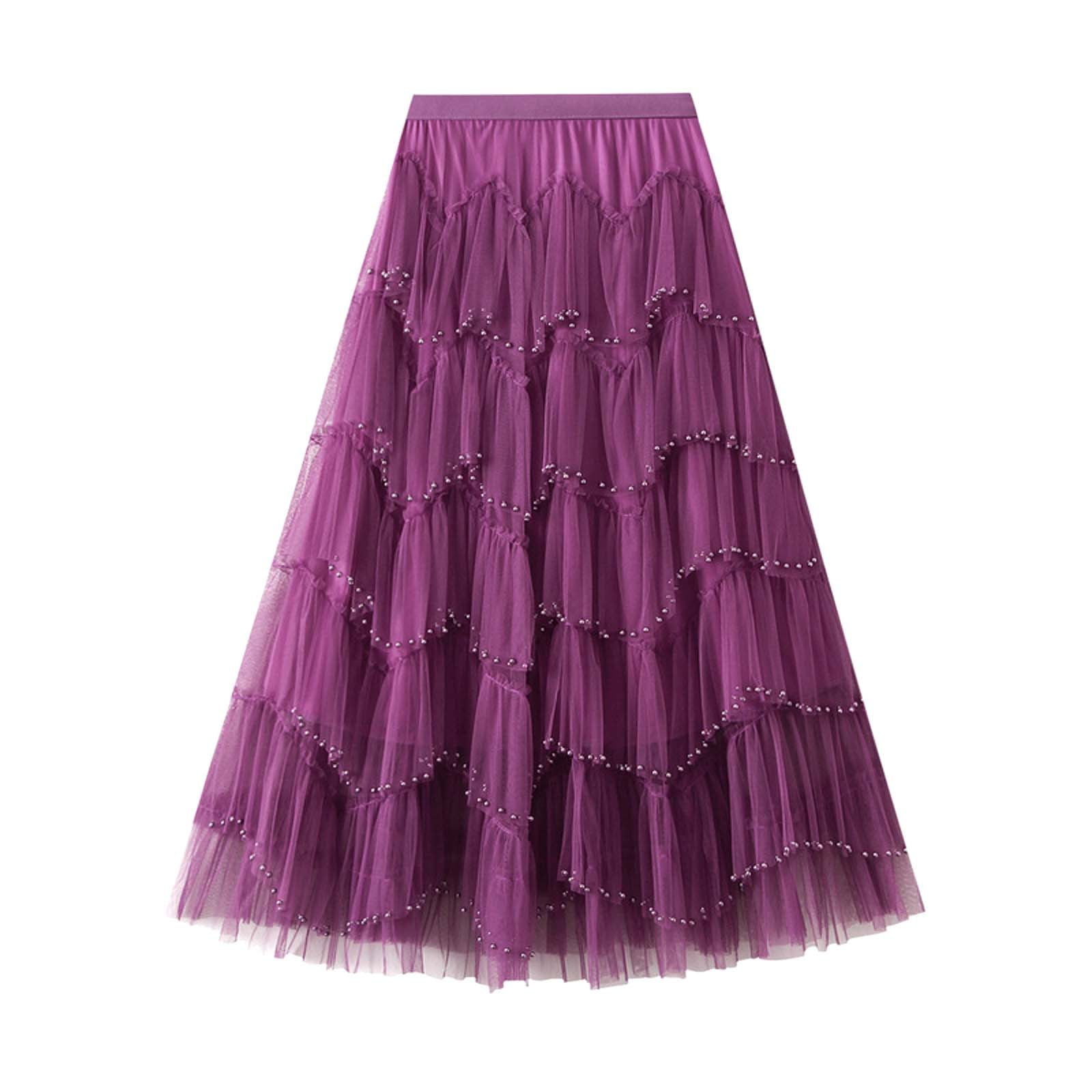 Angala Ladies Flowy Skirts Solid Color Waisted Summer Stretchy Party ...
