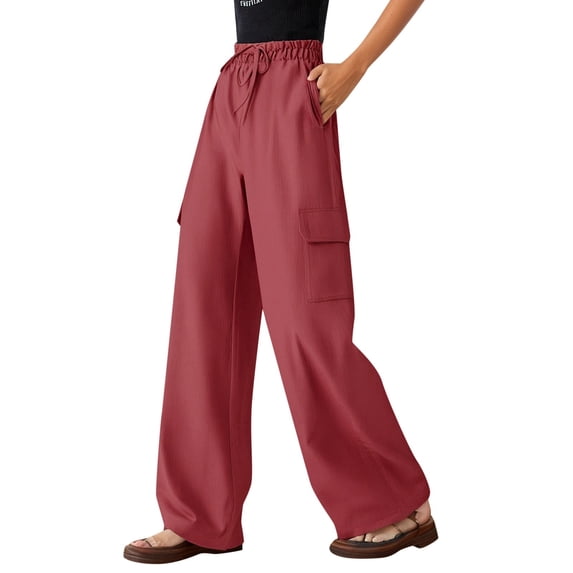 Angala Ladies Pants Loose Cargo Pants Solid High Elastic Waist Stylish ...