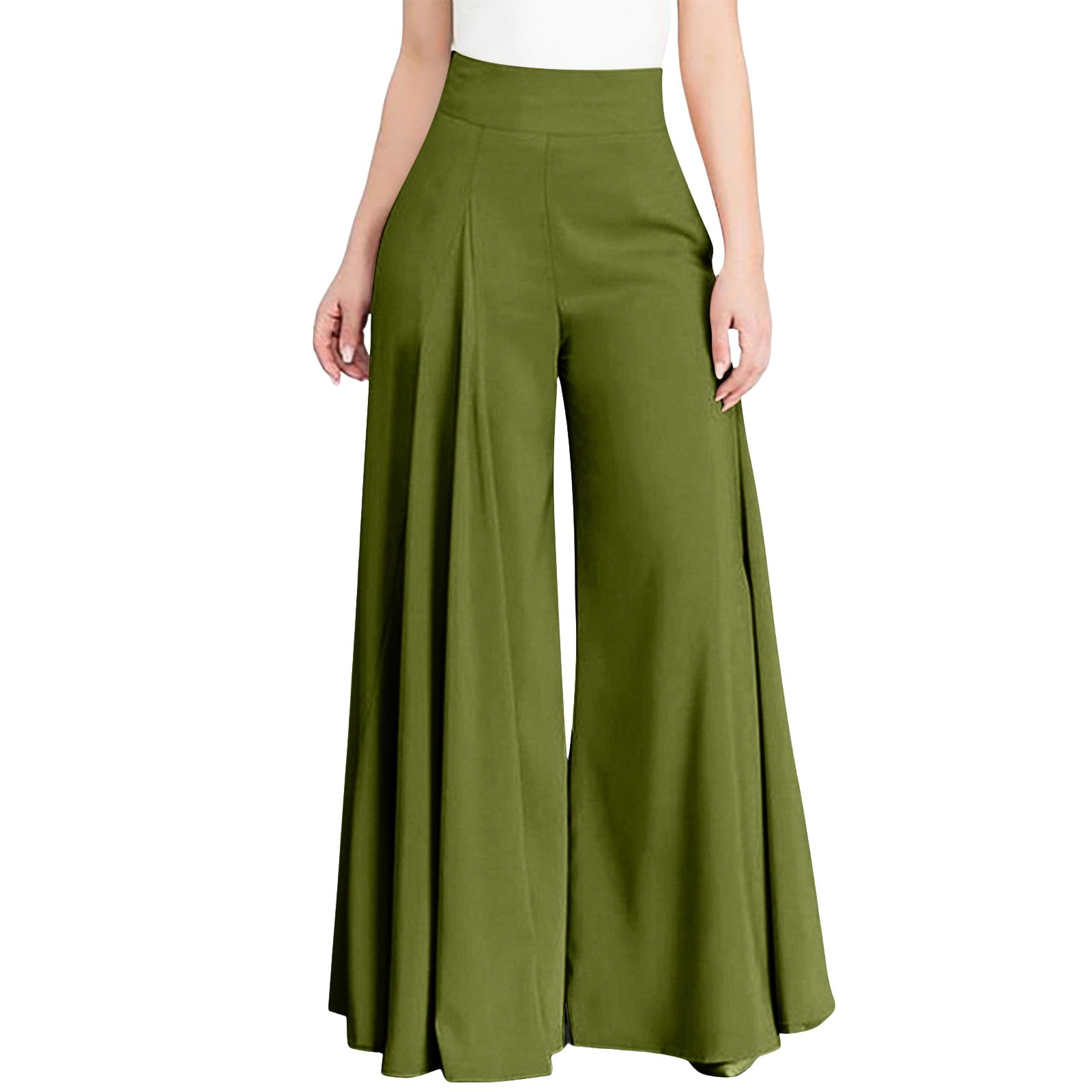 Angala Ladies Pants Solid High Comfort Waist Palazzo Pants Wide Leg ...