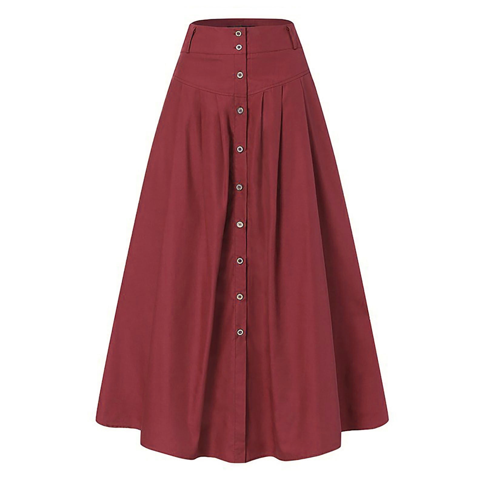 Angala Ladies Skirts A Line Maxi Skirts Button Down Solid High Waist ...