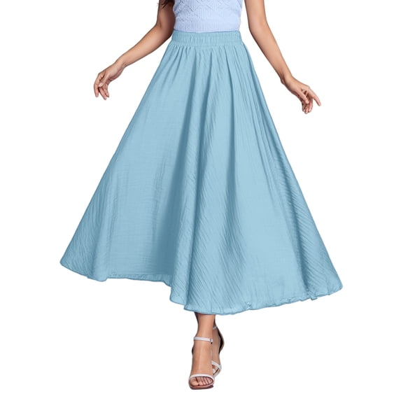 Angala Ladies Skirts A Line Maxi Skirts Summer High Waist Solid Flowing ...
