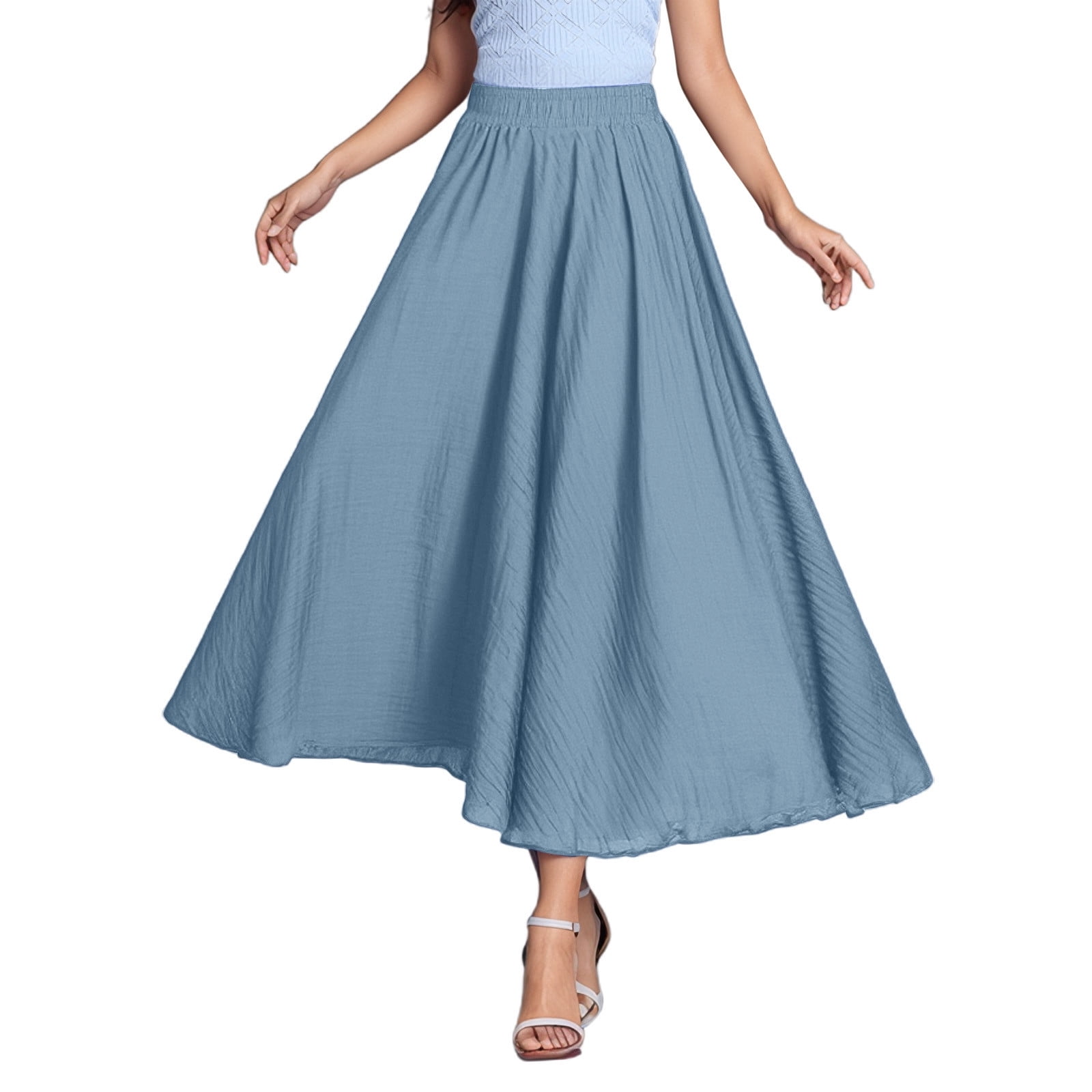 Angala Ladies Skirts A Line Maxi Skirts Summer High Waist Solid Flowing ...