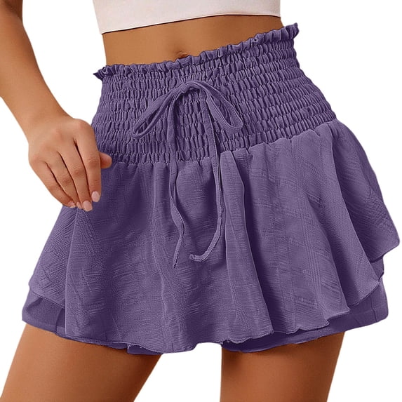Angala Ladies Skirts Elastic High Waist Pleated Mini Skirts Solid ...